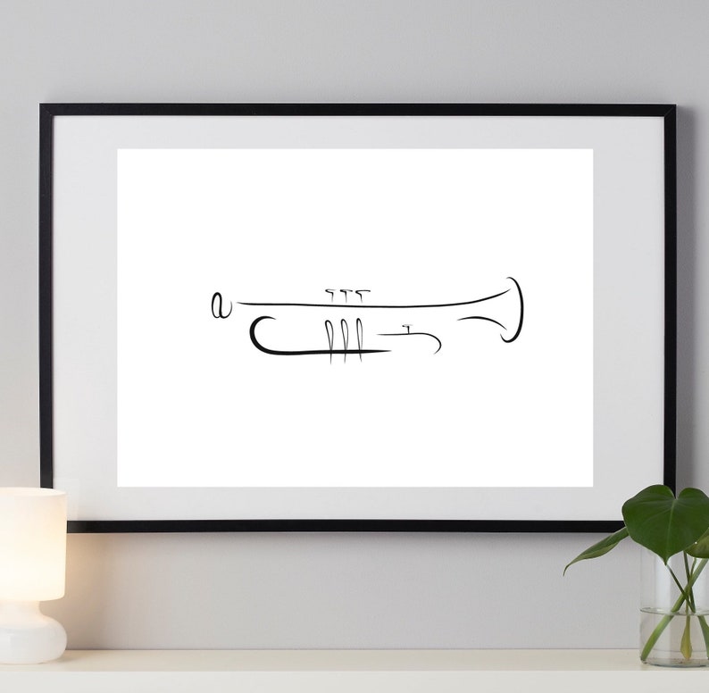 Trumpet Line Art, Trumpet Print, Abstract Trumpet Wall Decor ...