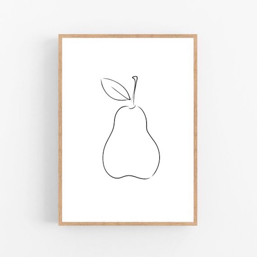Pear Line Art, Pear Print, Abstract Food Wall Decor, Minimalist Art ...