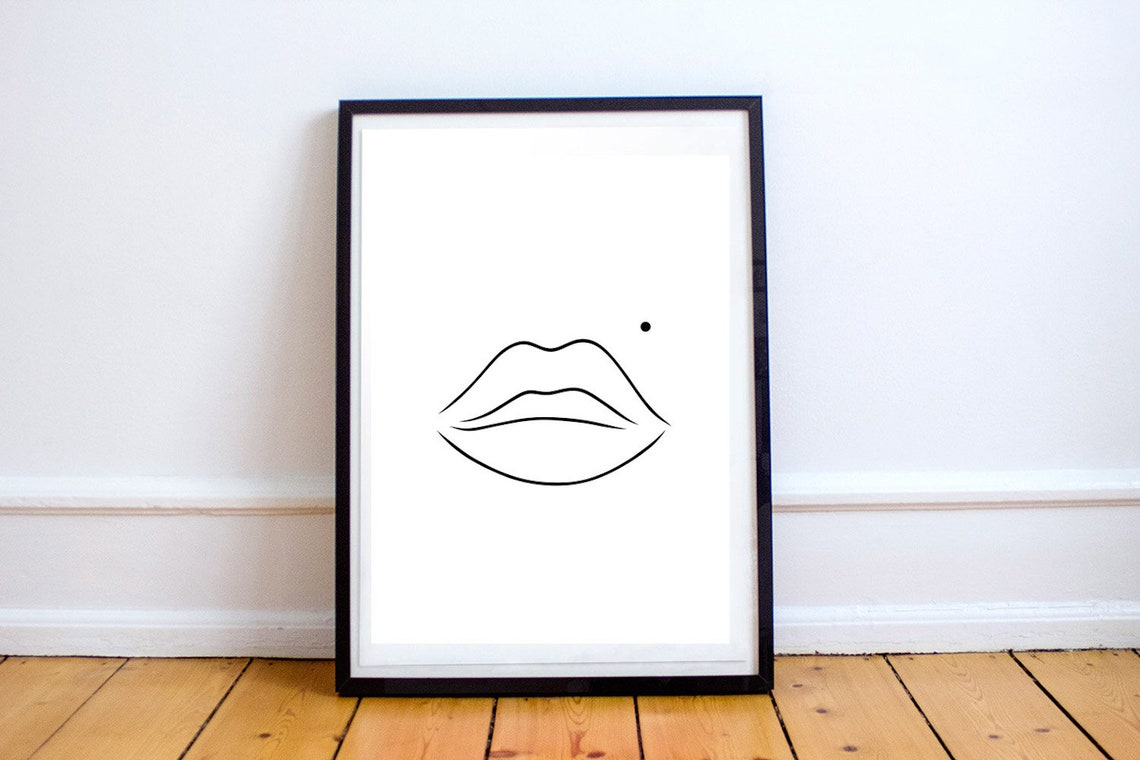 Lips Line Art, Lips Print, Abstract Lip Wall Decor, Minimalist Art ...