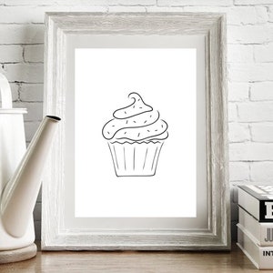 Cupcake Line Art, Cupcake Print, Abstract Cupcake Wall Decor ...