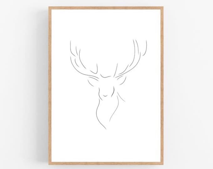 Stag Line Drawing, Wall Art, Nature Artwork, Abstract One Line Sketch ...