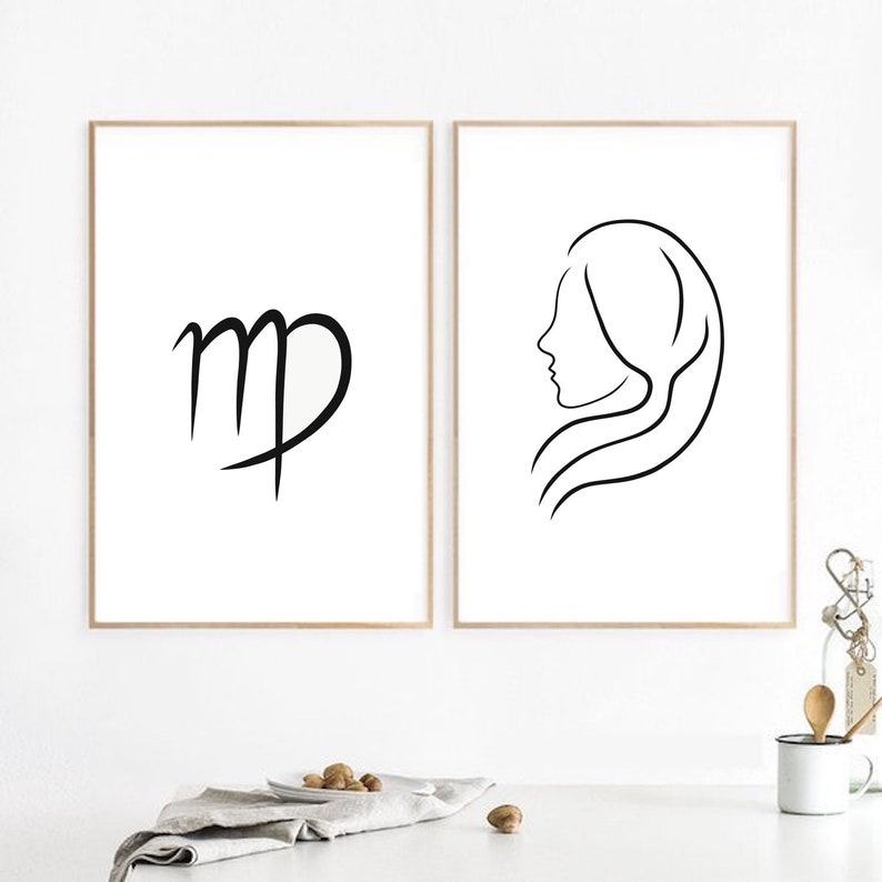 Virgo Line Art, Virgo Print, Zodiac Print, Abstract, Astrology Wall ...