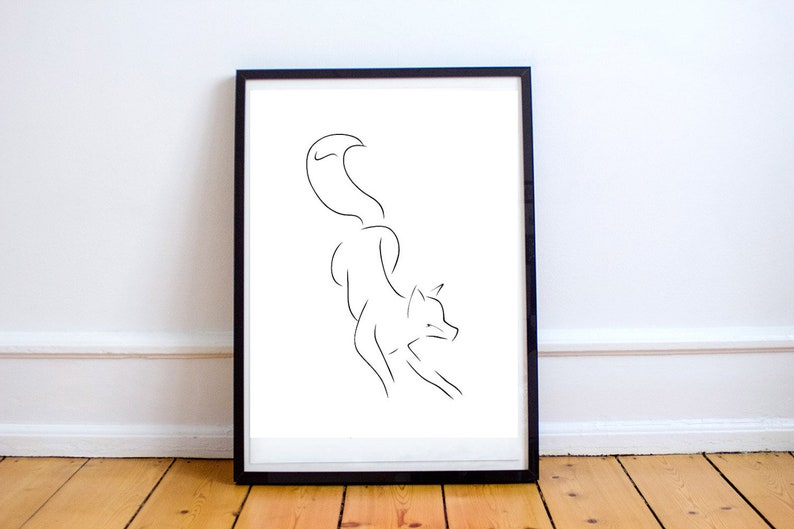 Fox Line Art Fox Print Abstract Animal Wall Decor - Etsy