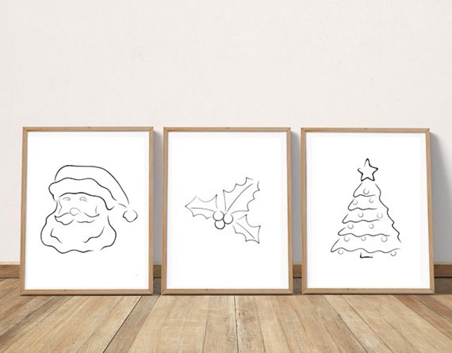 Santa Claus Line Art, Christmas Print, Abstract Holiday Wall Decor ...