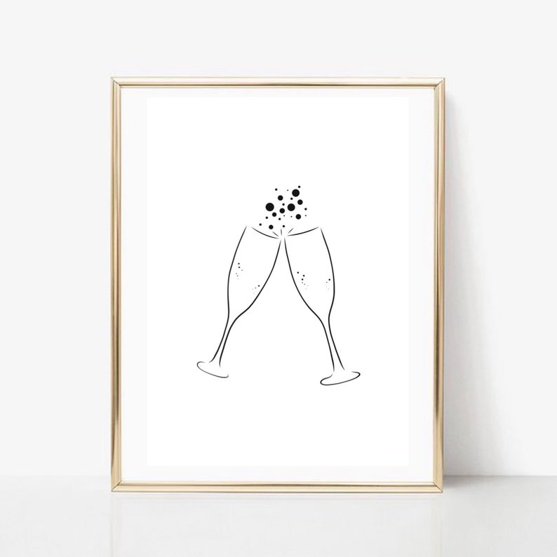 Champagne Line Art, Champagne Print, Abstract Drink Wall Decor ...