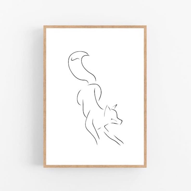 Fox Line Art Fox Print Abstract Animal Wall Decor - Etsy