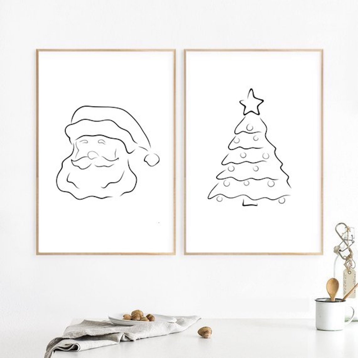 Santa Claus Line Art Christmas Print Abstract Holiday Wall | Etsy