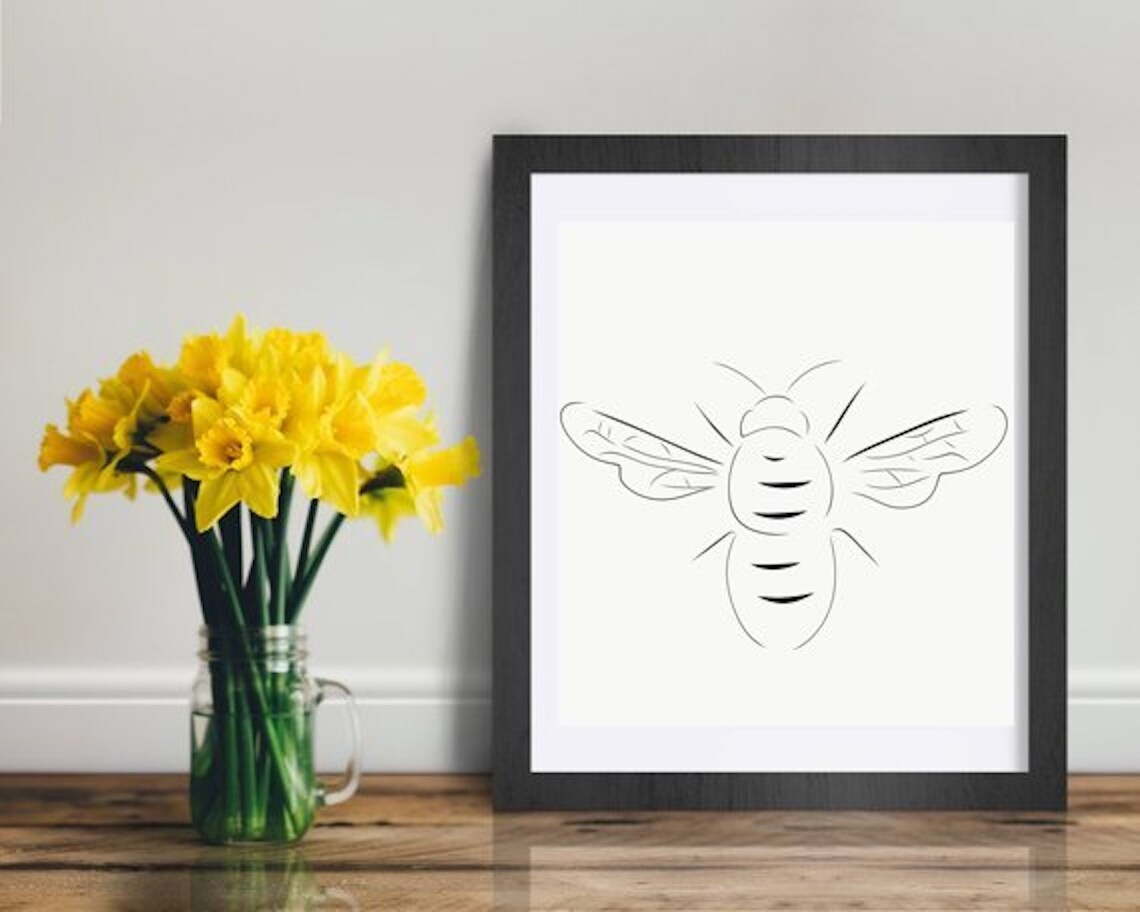 Bee Line Art Bumble Bee Print Abstract Insect Wall Decor - Etsy