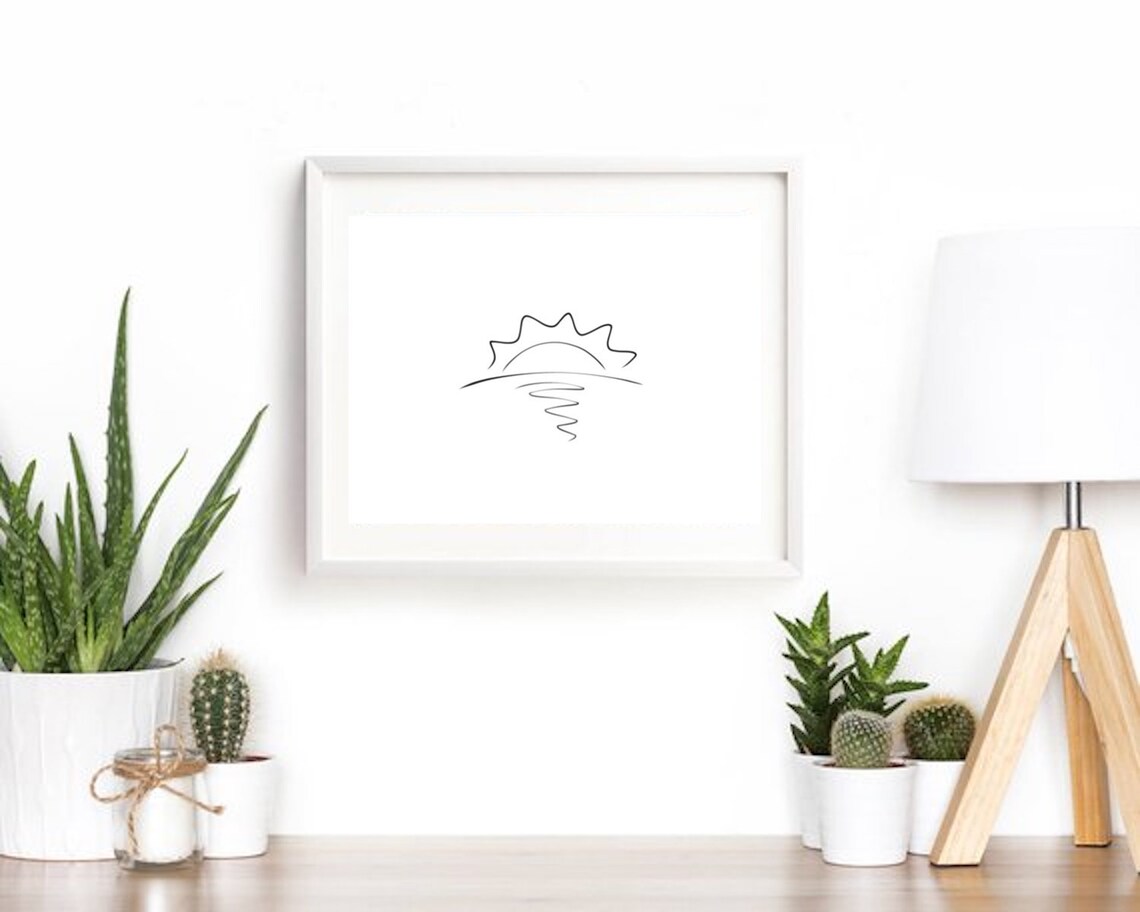 Sunrise Line Art Sunrise Print Abstract Sun Wall Decor | Etsy