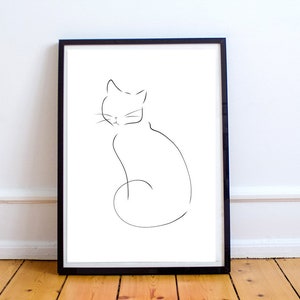 Kat lijntekeningen, print, abstracte katten muur decor, minimalistische ...