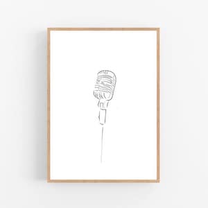 Microphone Line Art, Music Print, Abstract Singer Wall Decor ...