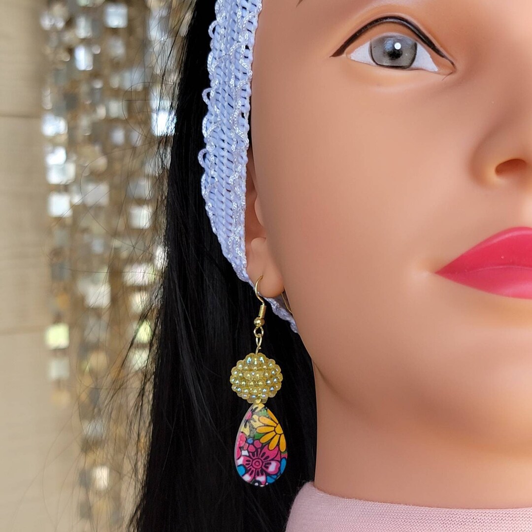 Brightly-colored Beaded Earrings, Textured Handmade Beaded Earrings ...