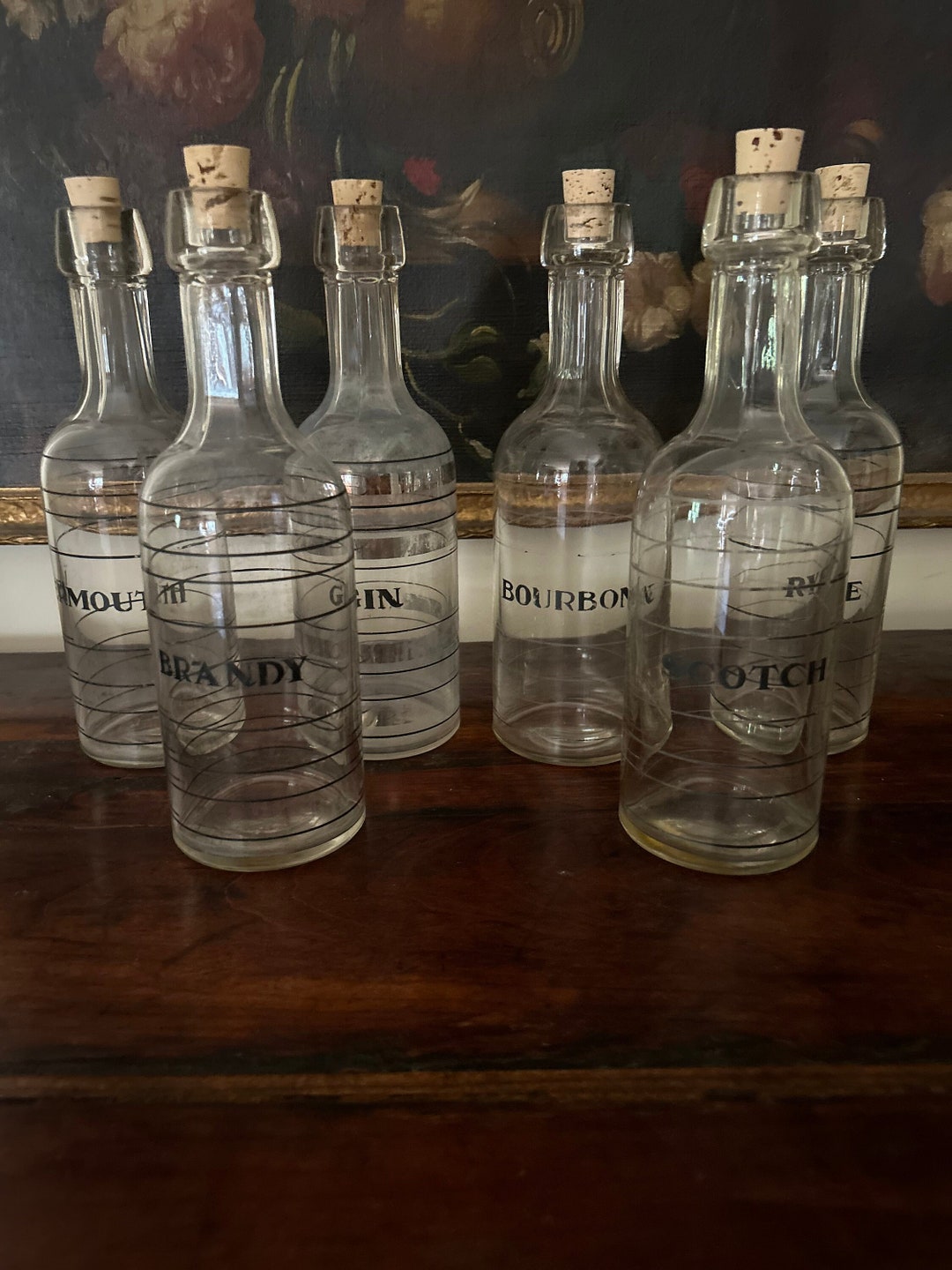 Set Vintage Liquor Bottles, Liquor Decanters, Decanters, Bar Set ...