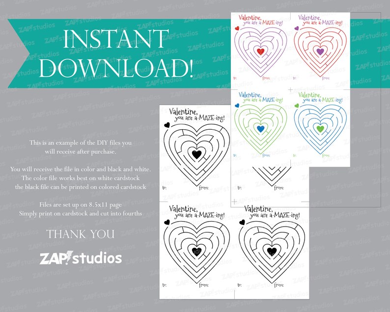 Editable A-maze-ing Valentine Printable Maze Valentine Cards | Etsy
