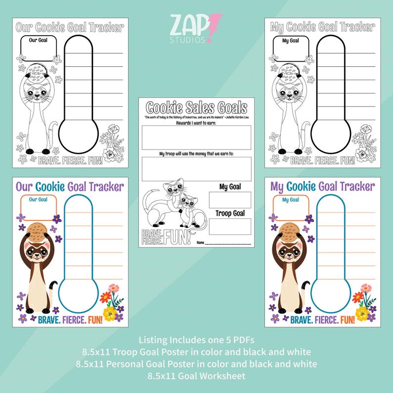 Girl Scout Cookie Goal Poster & Worksheet: 2026 Ferret Theme (digital ...