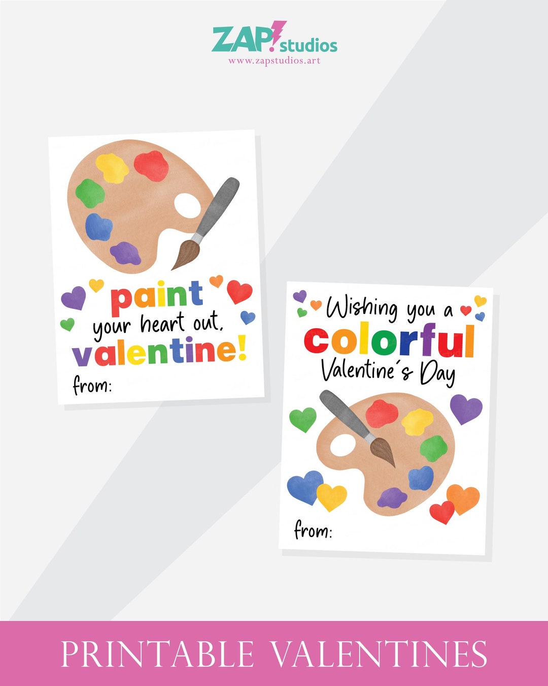 Art Valentine Cards: Paint Palette, Editable Classroom Exchange (PDF ...