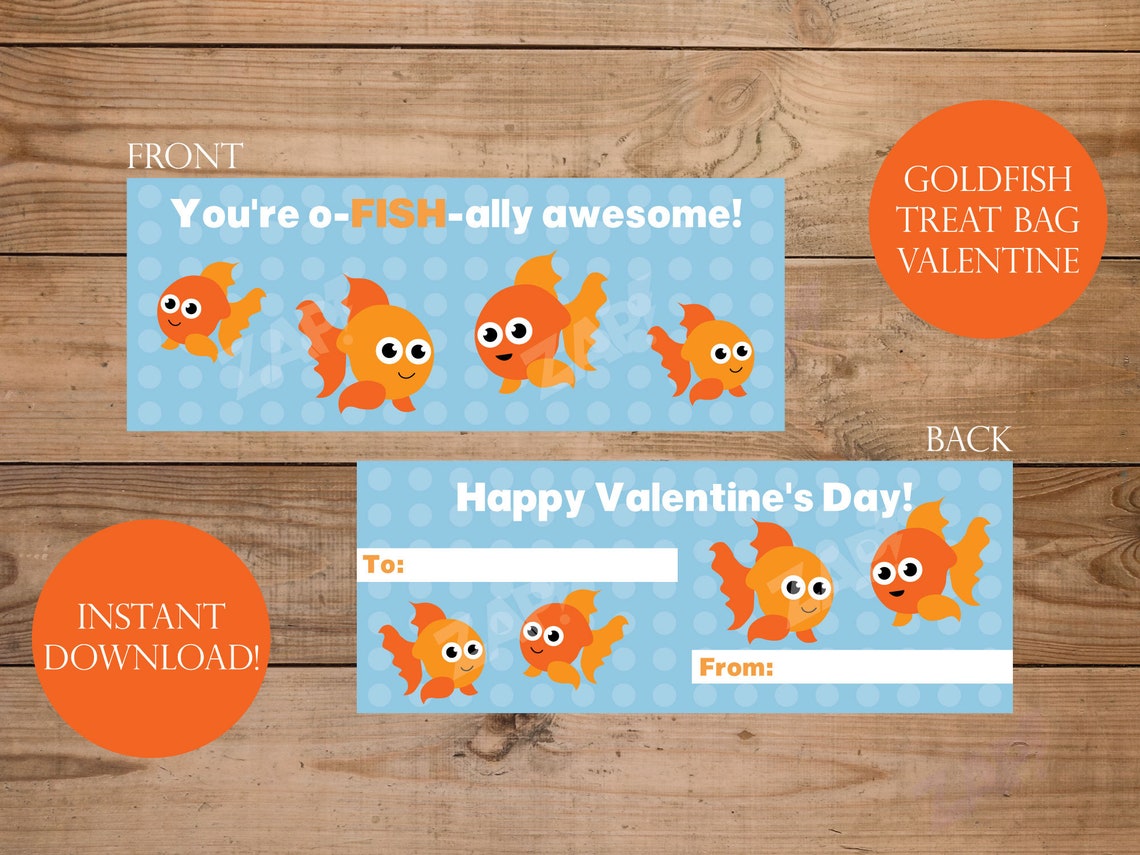 Goldfish Treat Bag Topper Valentines Fish Valentines Print | Etsy