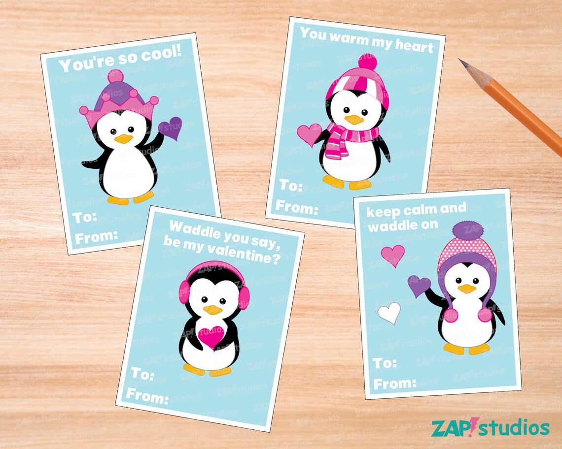 Editable Penguin Valentines Printable Kids Valentines Winter | Etsy