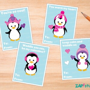 Editable Penguin Valentines Printable Kids Valentines Winter | Etsy