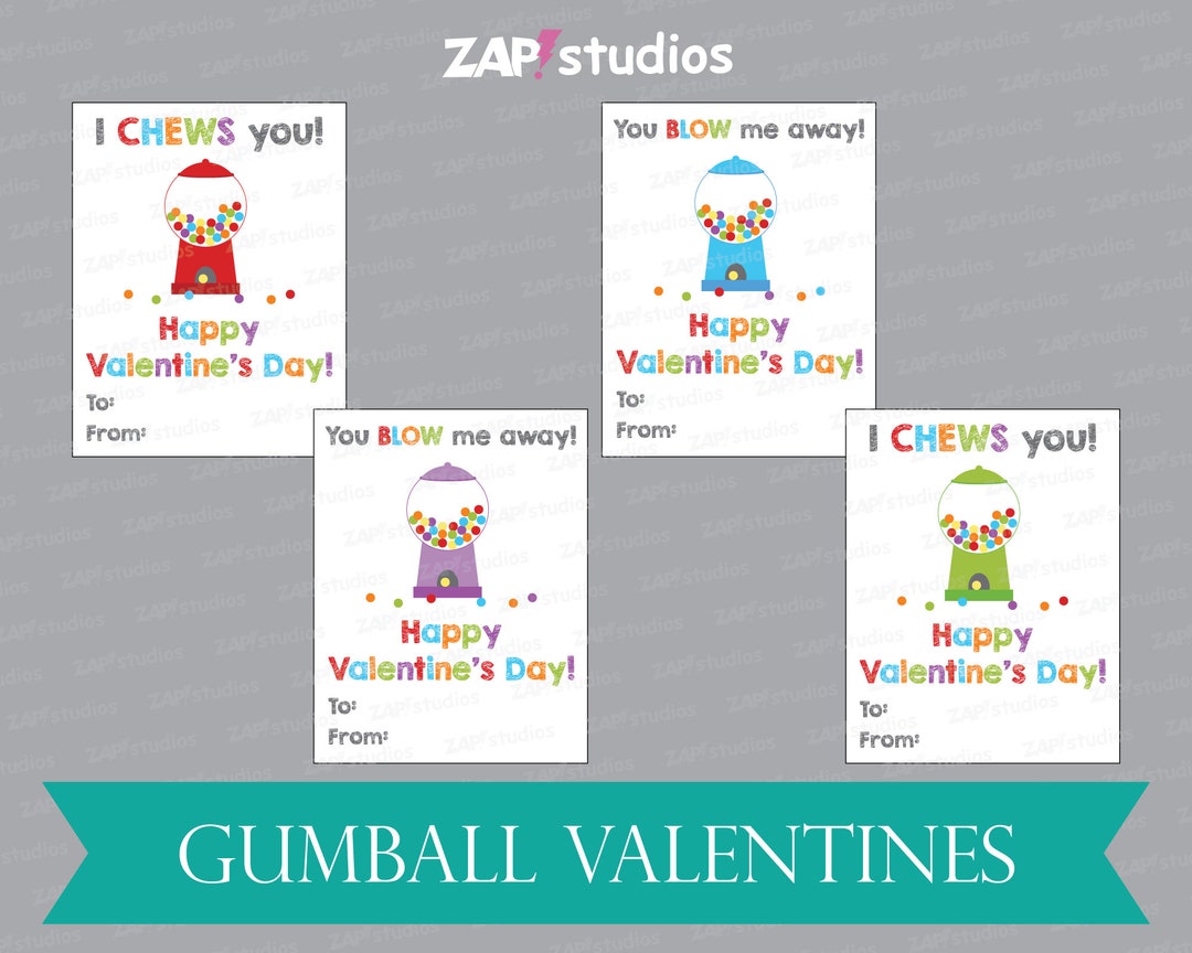 Editable Gumball Valentines: Printable School Valentine Cards (PDF) - Etsy