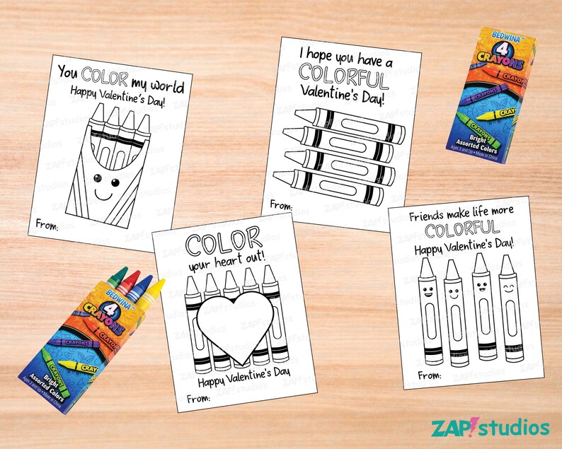 Color Your Own Crayon Valentines: Kids School Cards (printable PDF) - Etsy