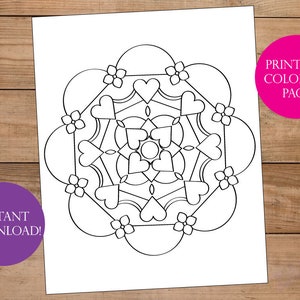 Valentine Coloring Pages, Zentangle Coloring Page, Heart Mandala ...