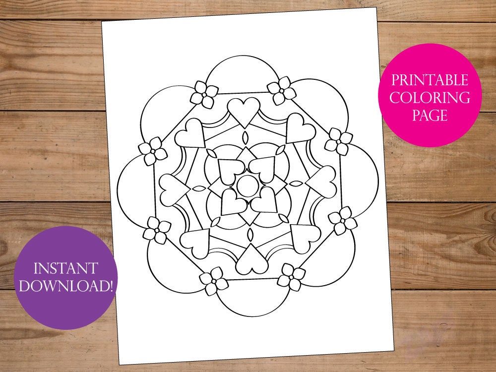 Valentine Coloring Pages Zentangle Coloring Page Heart | Etsy