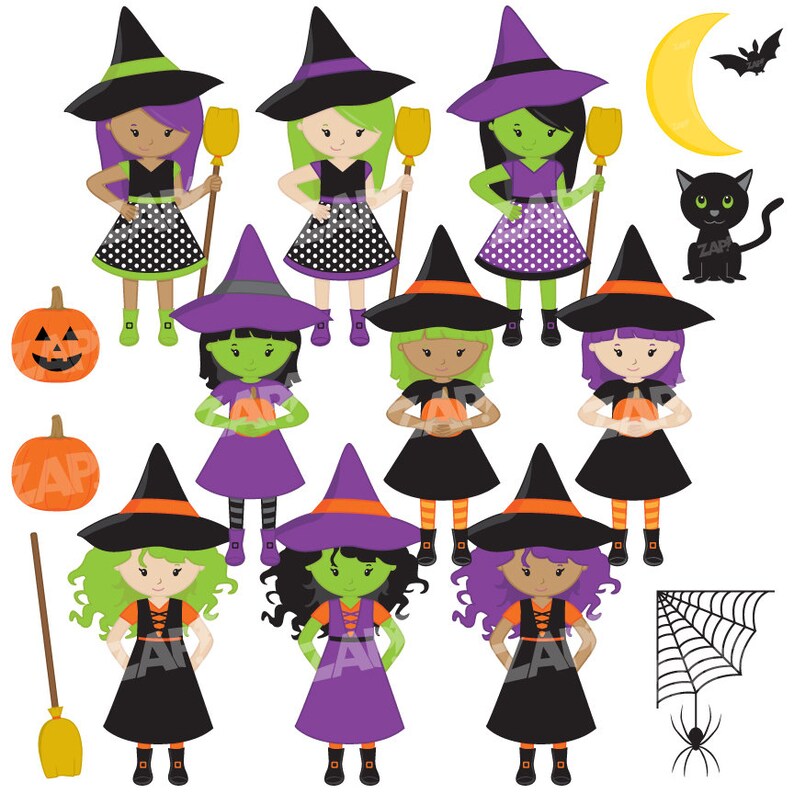 Witch Clip Art Halloween Digital Halloween Witch Clipart | Etsy