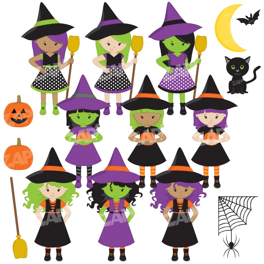 Witch Clip Art Halloween Digital Halloween Witch Clipart | Etsy