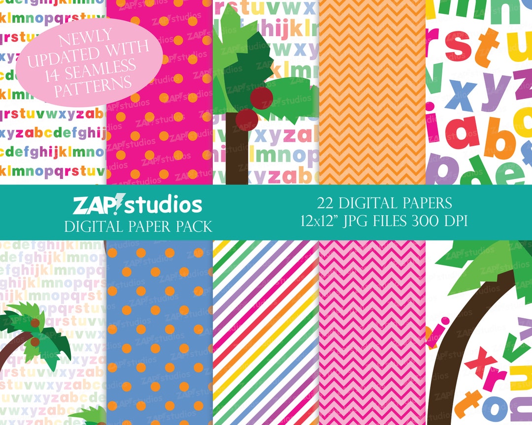 Chicka Chicka Boom Boom Seamless Patterns, Digital Scrapbook Paper, ABC ...