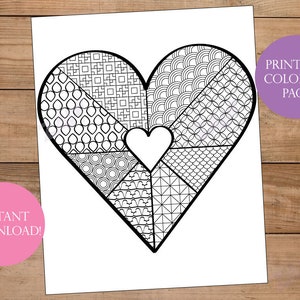 Valentine Coloring Pages, Zentangle Coloring Page, Heart Mandala ...