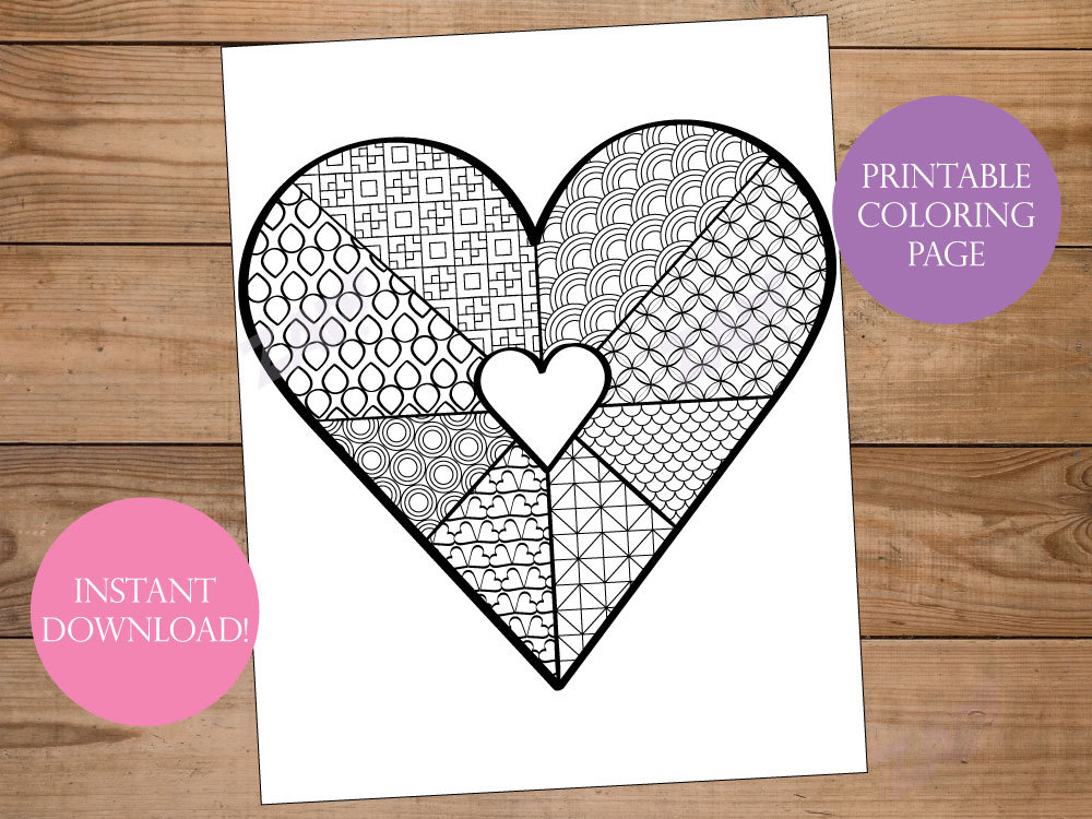 Valentine Coloring Pages Zentangle Coloring Page Heart | Etsy