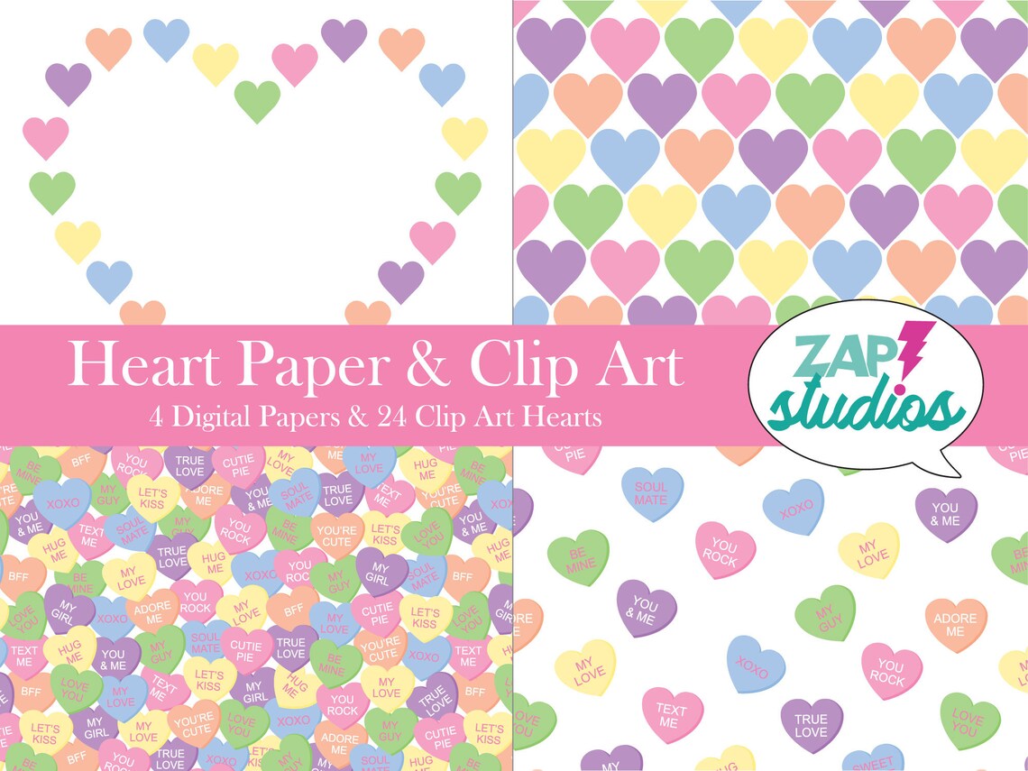 Candy Heart Clip Art Conversation Heart Paper Pack - Etsy