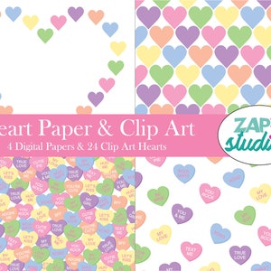 Candy Heart Clip Art, Conversation Heart Paper Pack, Valentines Day ...