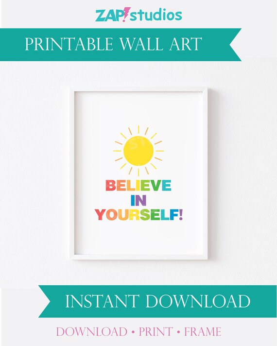 Believe in Yourself Printable Wall Art Sunshine Print Nursery | Etsy