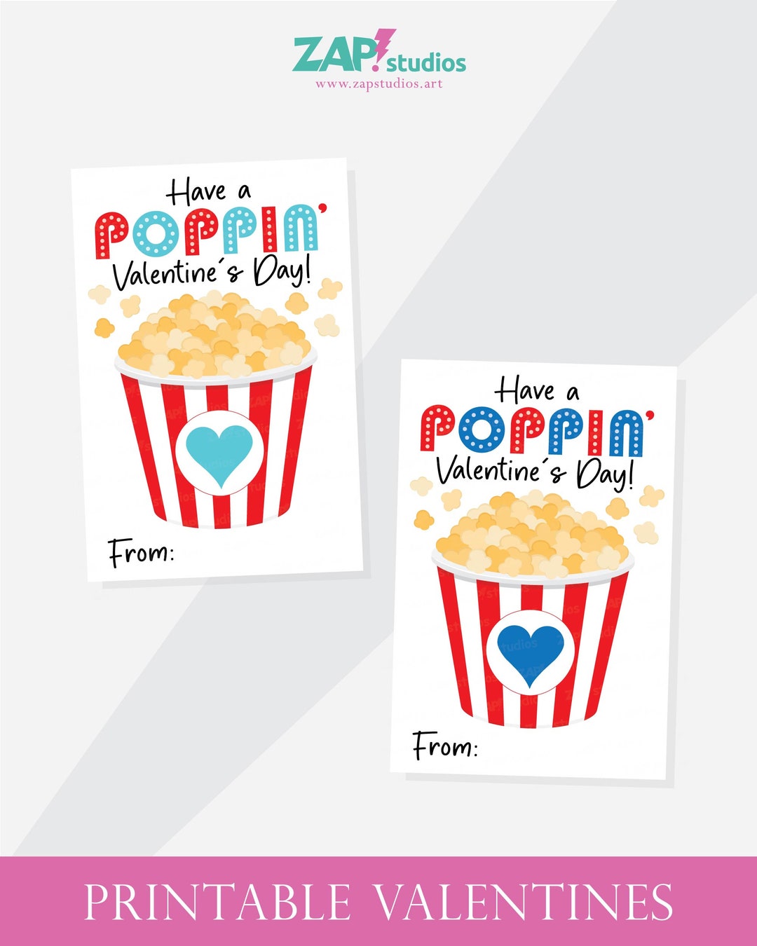 Blue Popcorn Valentine, Editable Classroom Valentine, Printable Popcorn ...