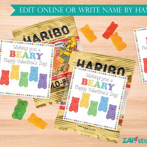 Editable Gummy Bear Valentines: Printable Classroom Cards (PDF) - Etsy