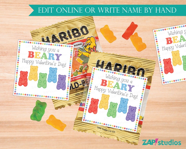Editable Gummy Bear Valentines: Printable Classroom Cards (PDF) - Etsy