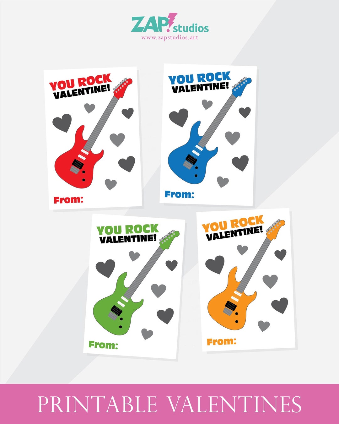 Editable Guitar Valentine Printable, Pop Rocks Valentine, You Rock ...