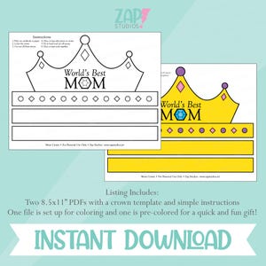 World's Best Mom Crown, Printable Mother's Day Gift, Mother's Day ...