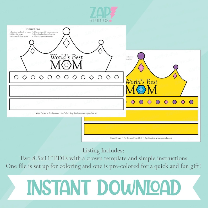 Mother's Day Crown, Printable Coloring Page Craft (PDF) - Etsy