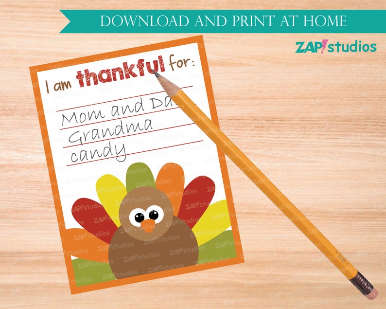 Printable Thankful Cards, Cute Turkey Card, Thanksgiving Activity, I Am ...