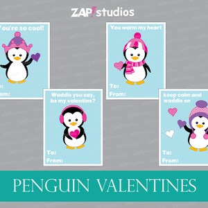 Editable Penguin Valentines Printable Kids Valentines Winter | Etsy