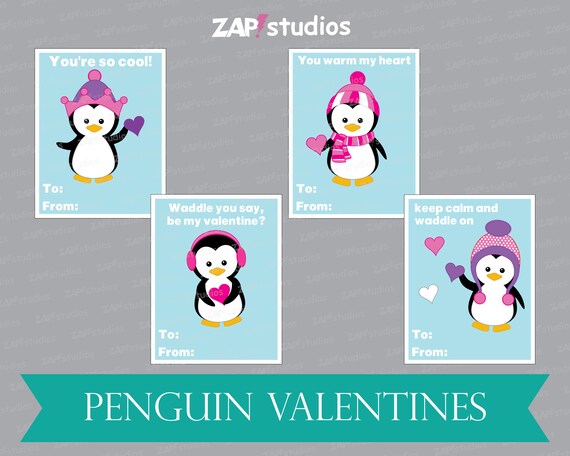 Editable Penguin Valentines Printable Kids Valentines Winter | Etsy