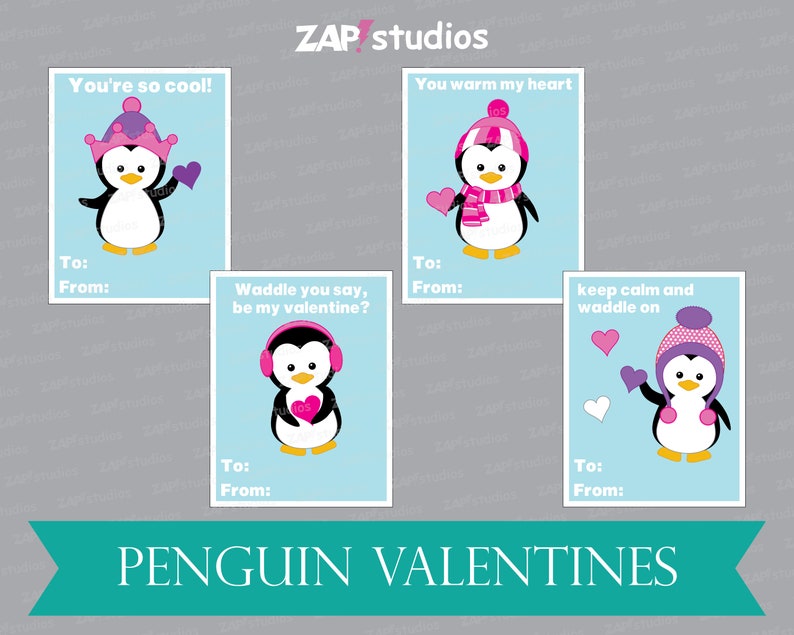 Editable Penguin Valentines Printable Kids Valentines Winter - Etsy