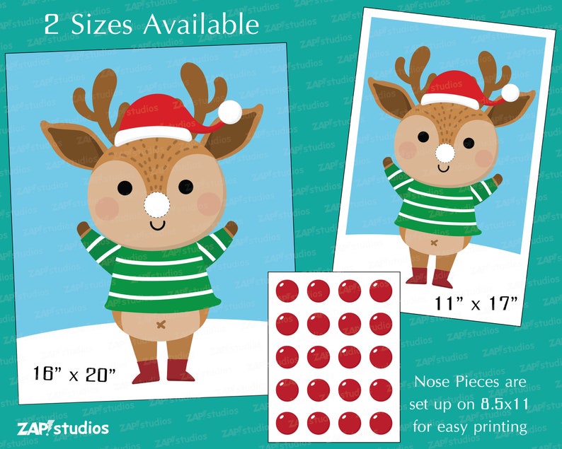 Pin the Nose on Reindeer Game: Christmas Party Activity (digital ...
