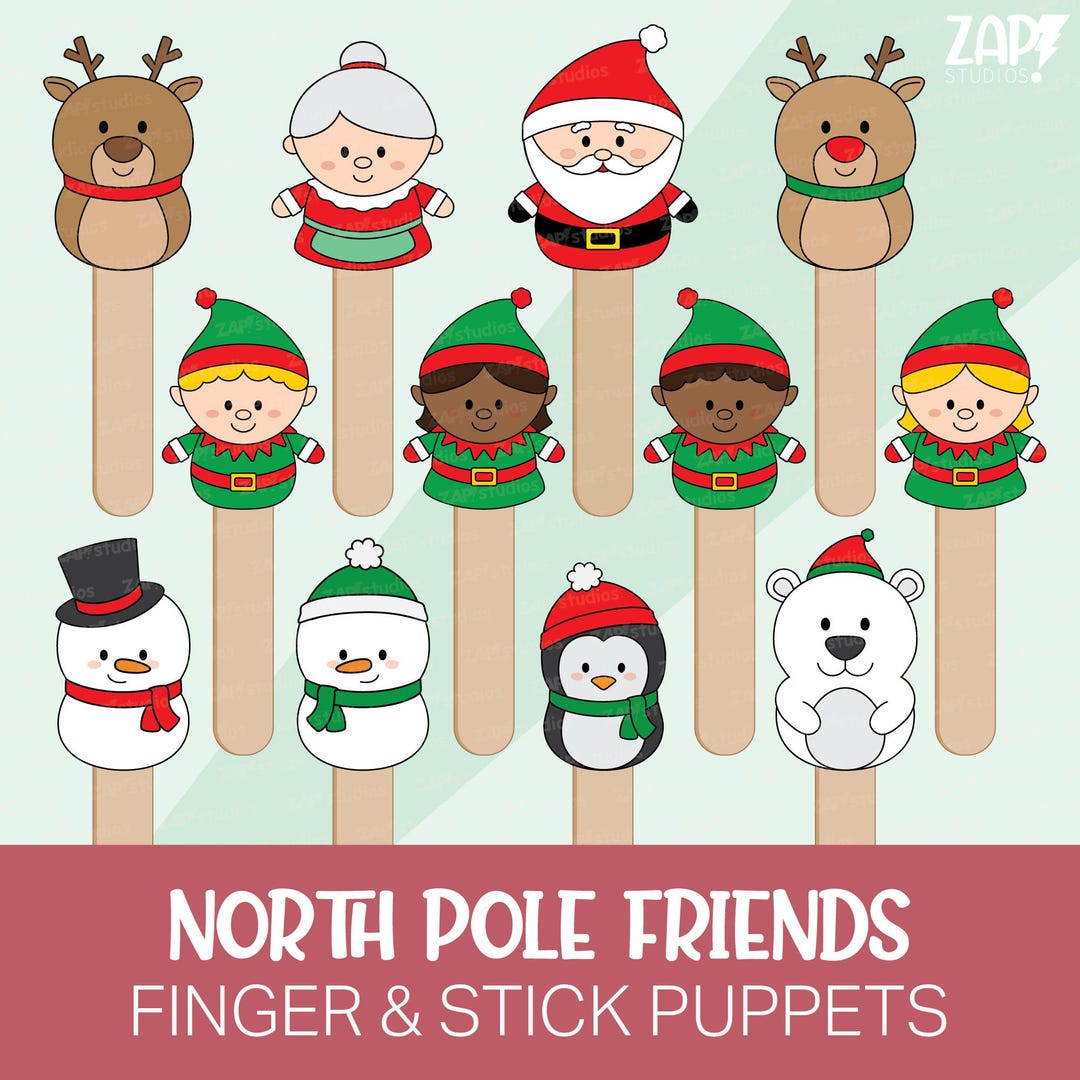Printable Christmas Stick Puppets Pr Finger Puppets: Holiday Activity ...