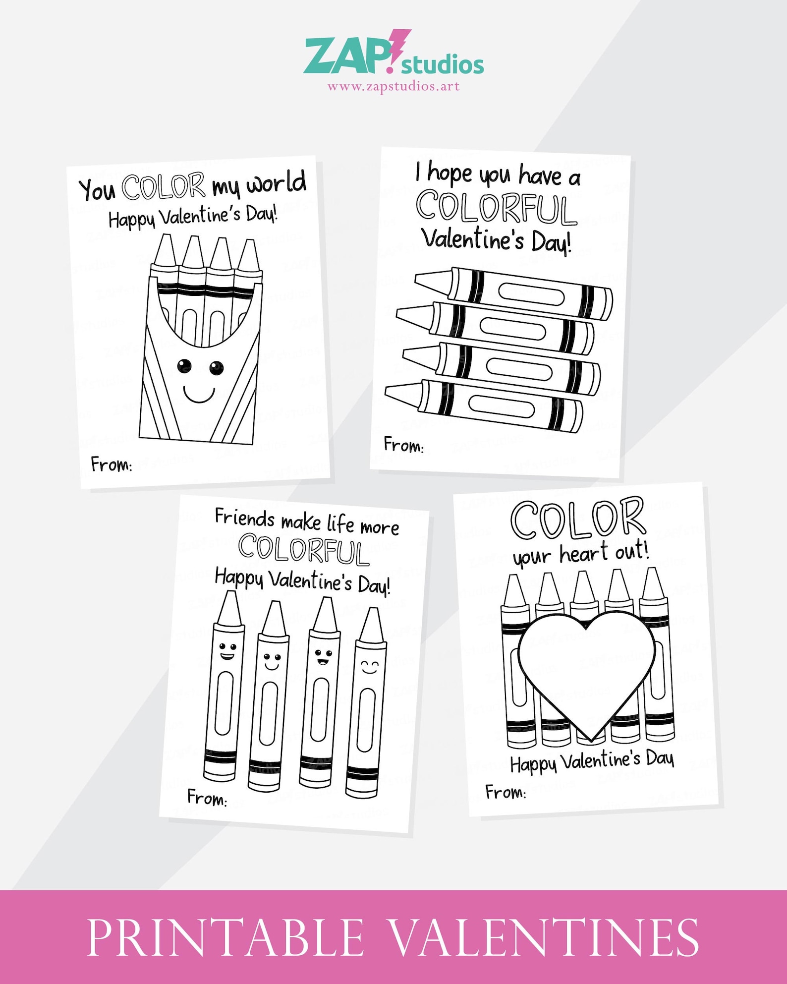 Color Your Own Crayon Valentines: Kids School Cards (printable PDF) - Etsy