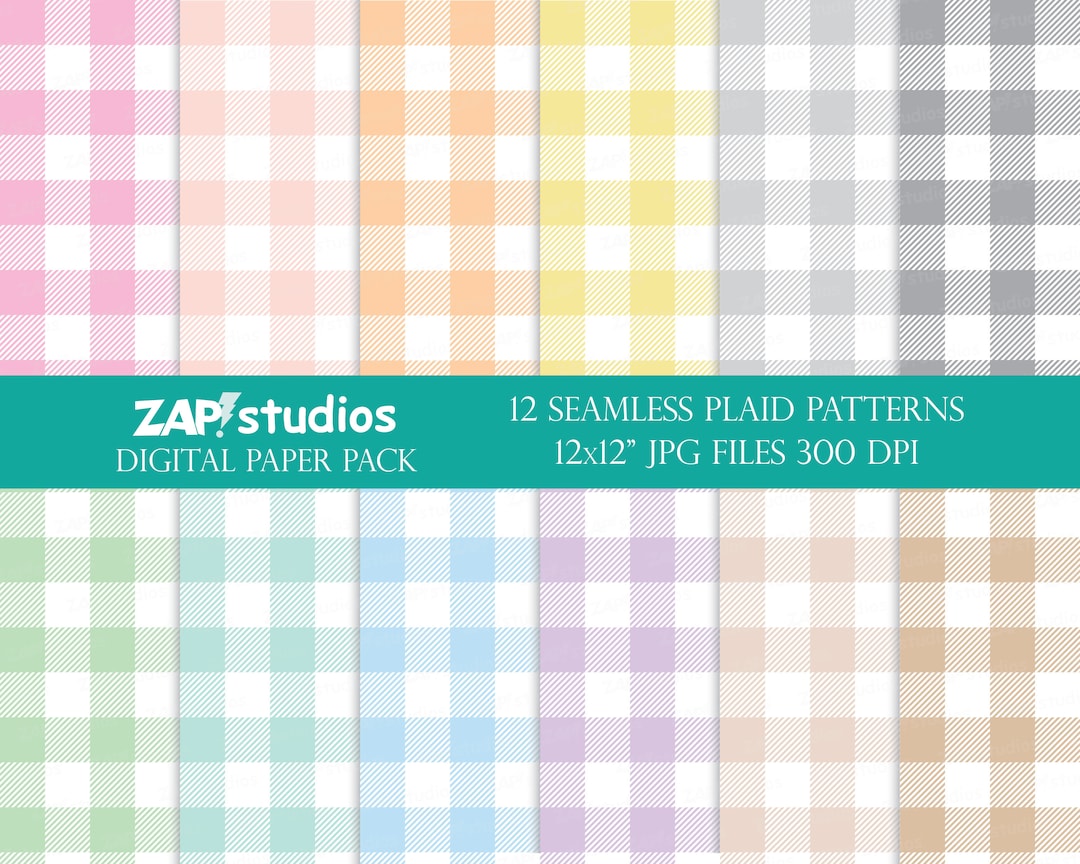 Pastel Buffalo Plaid Digital Paper, Seamless Buffalo Plaid Paper ...