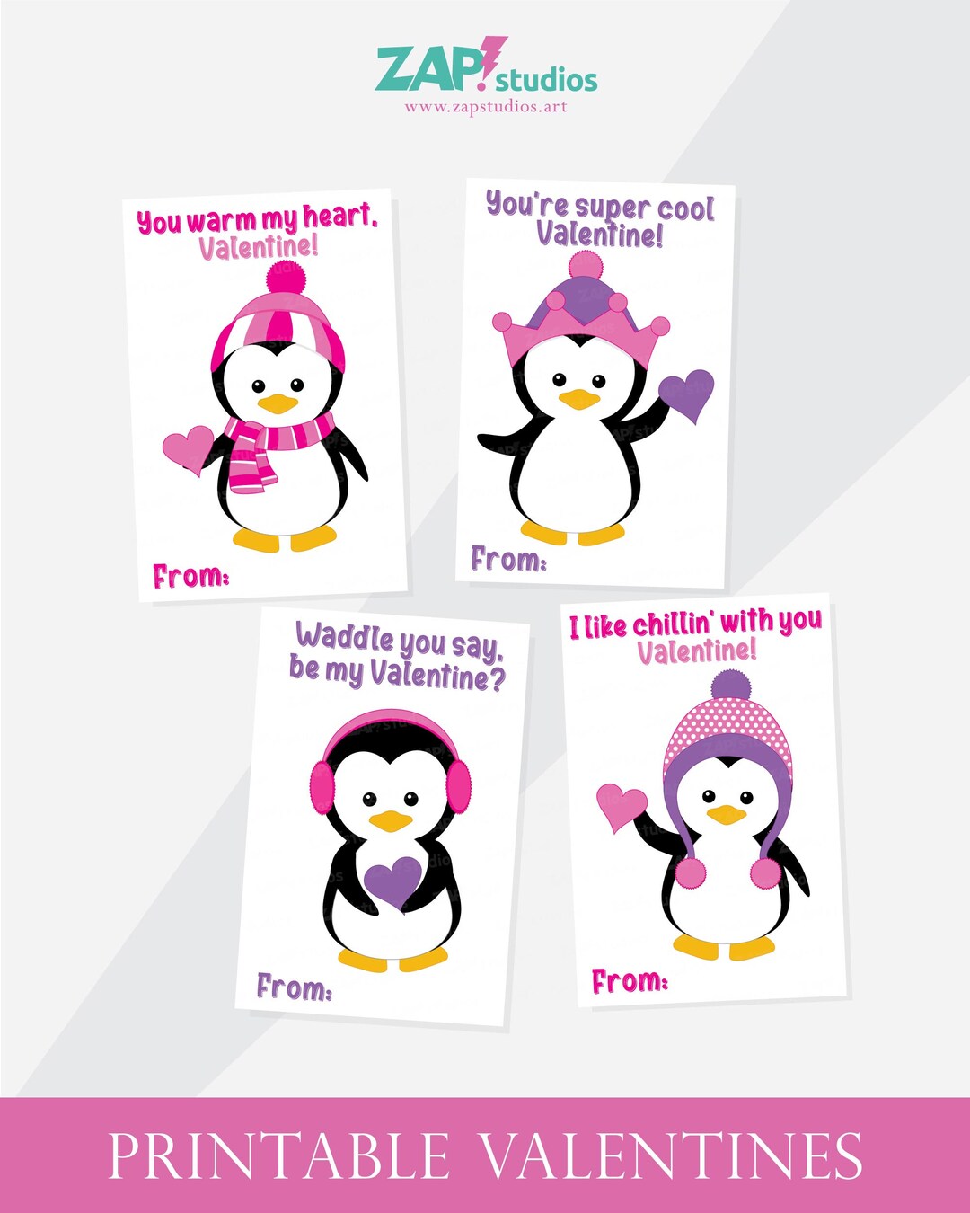 Editable Penguin Valentines, Printable Kids Valentines, Winter ...